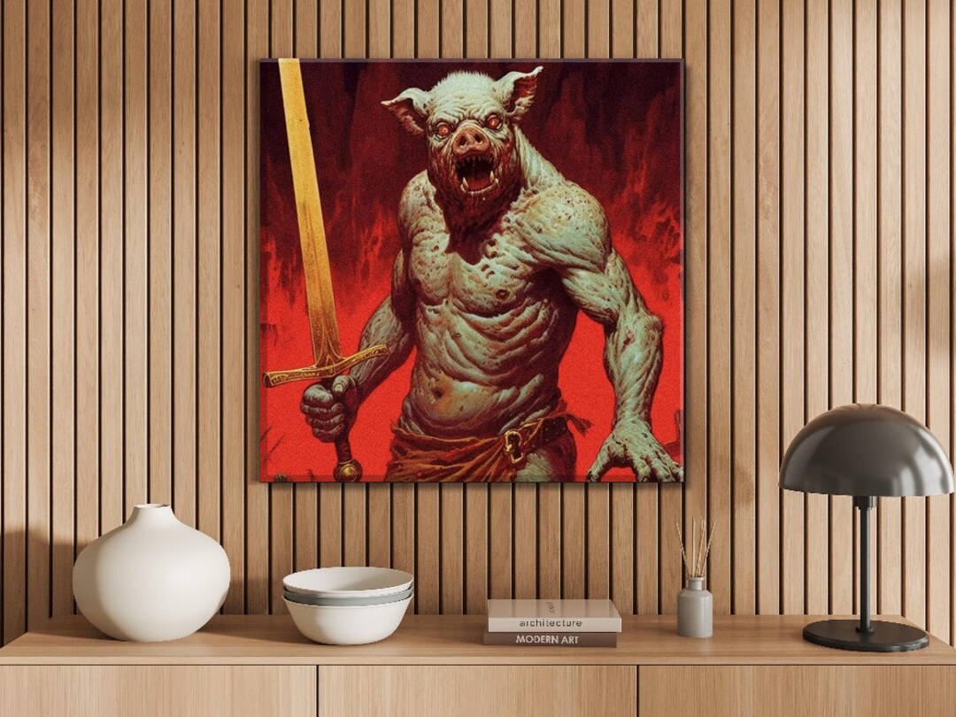 Minecraft Painting | "aggro'd Pigman" | Framed Canvas | Dark Fantasy ...