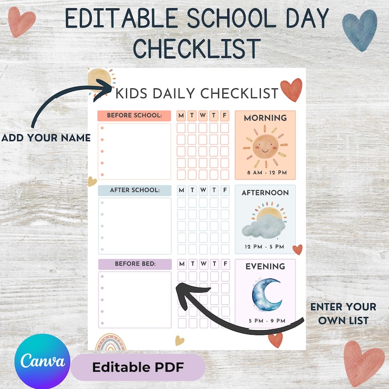 Kids Daily Checklist, Printable, Chore Chart, Before School, After ...