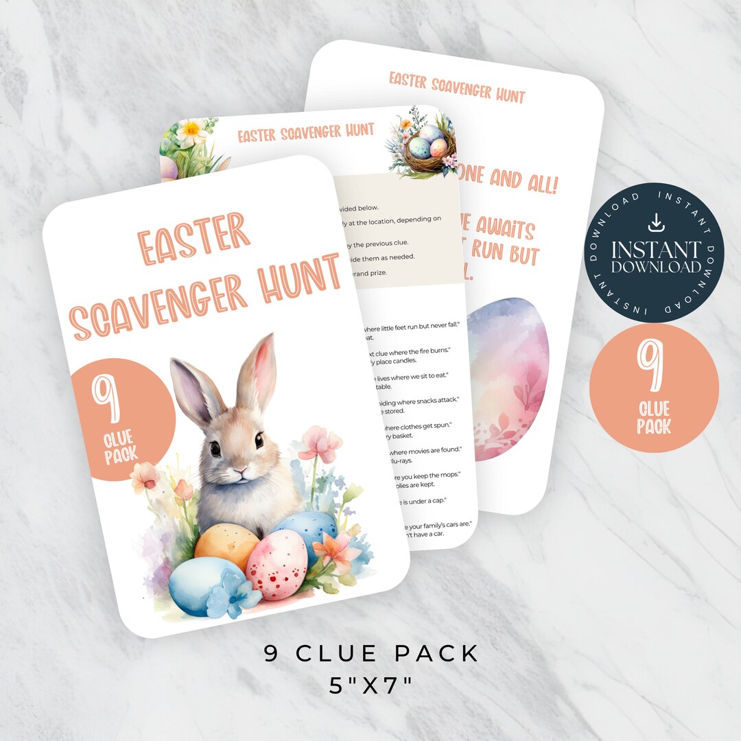 EASTER Scavenger Hunt Activity for Kids , 9 Clues, 5 Free Colour Pages ...