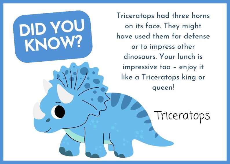 Dinosaur Fun Facts Lunchbox Notes: Printable Kids Lunch Cards (PDF) - Etsy