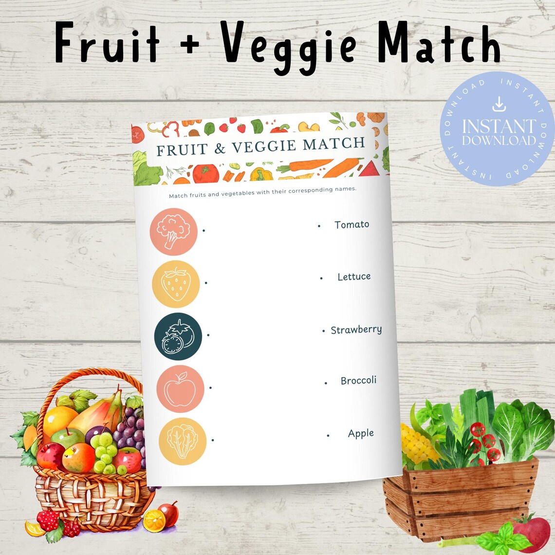 Fruit and Veggie Match Game | Kids Match the Fruit and Veggies Activity ...