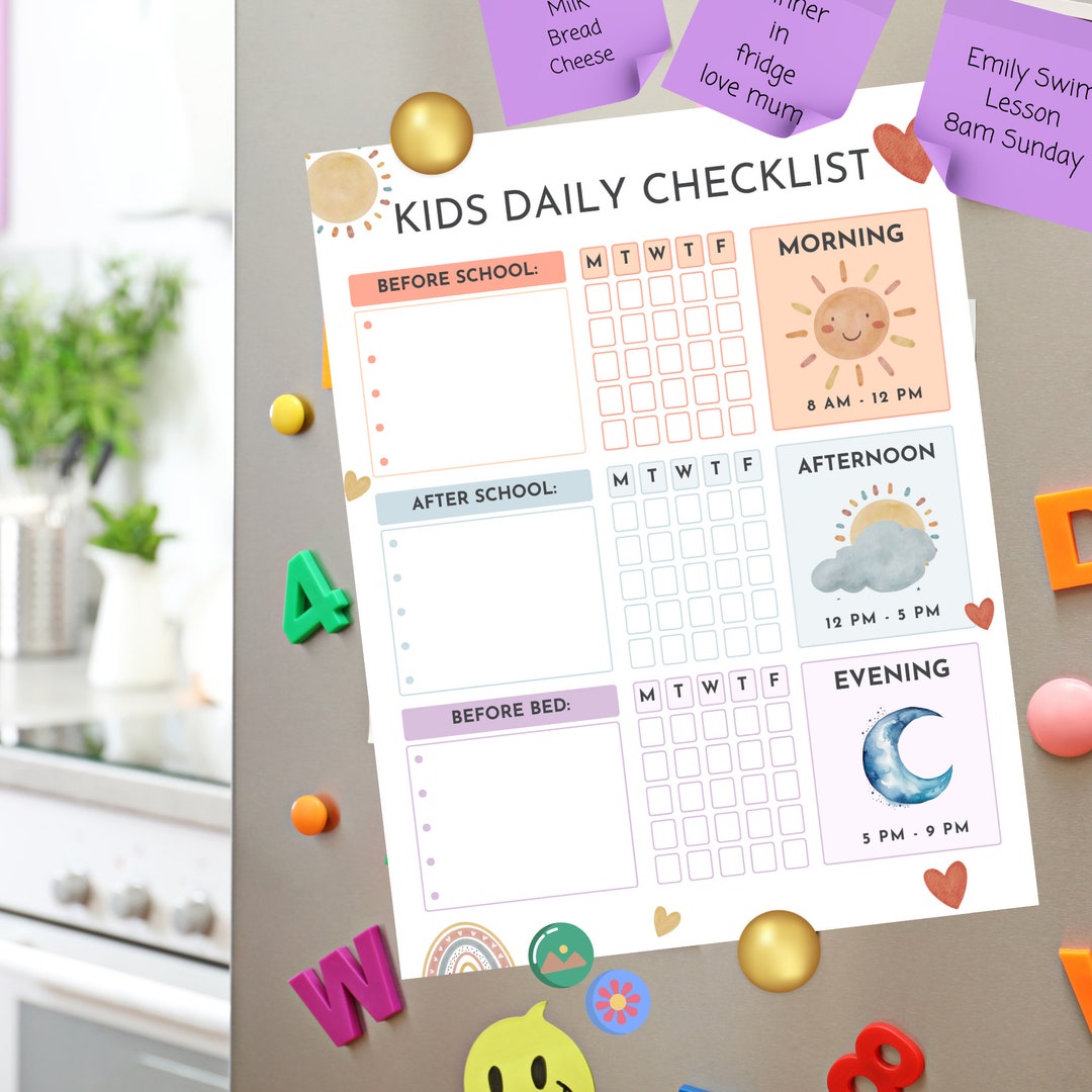 Kids Daily Checklist, Printable, Chore Chart, Before School, After ...