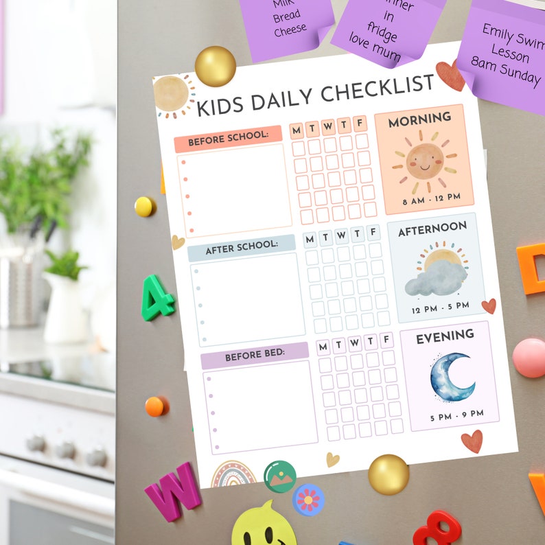 Kids Daily Checklist, Printable, Chore Chart, Before School, After ...