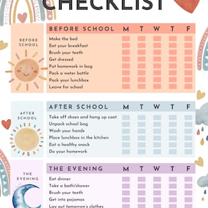 School Day Checklist for Kids, Printable, Kids Chore Chart, Before ...