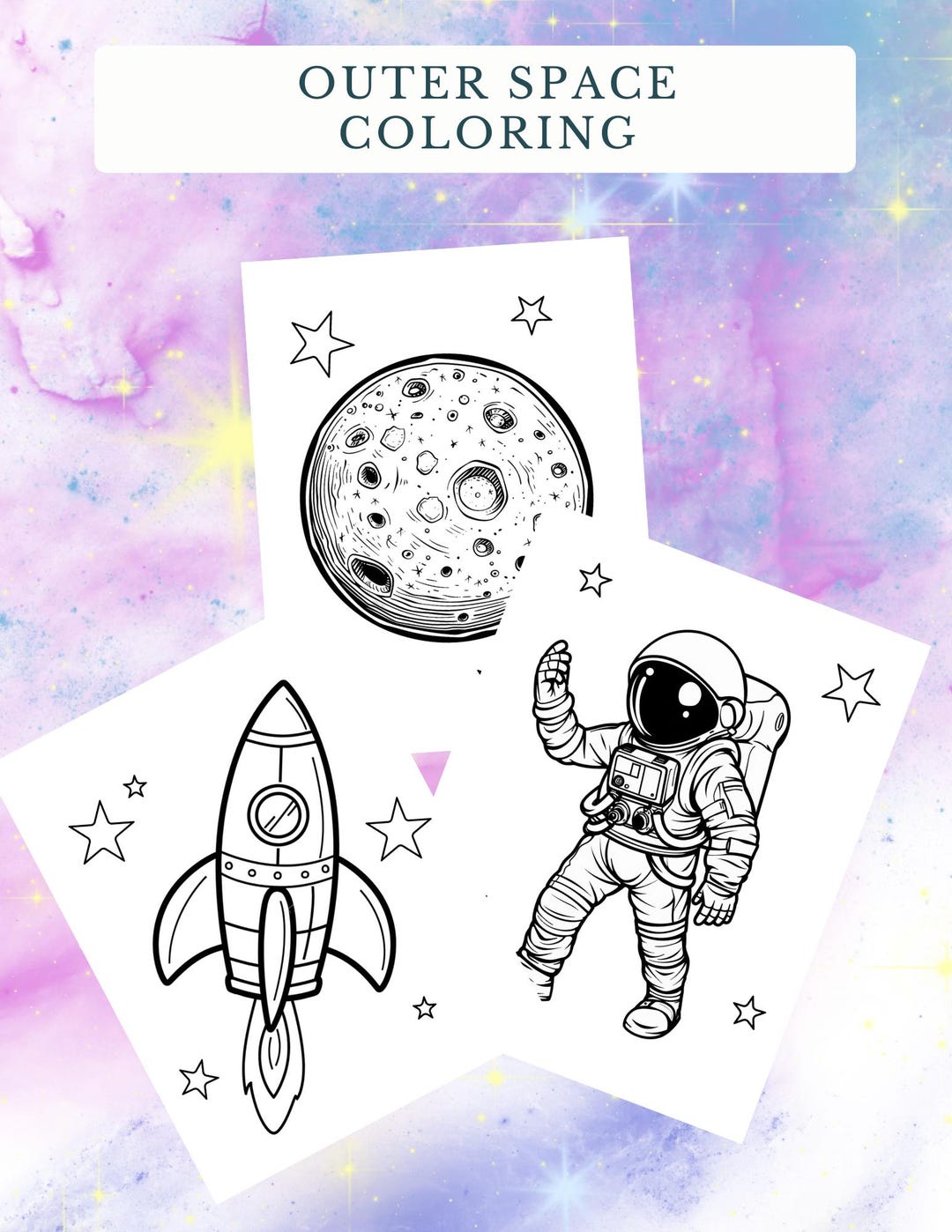 Outer Space Coloring Book: Kids' Rocket, Planets, Stars (PDF) - Etsy