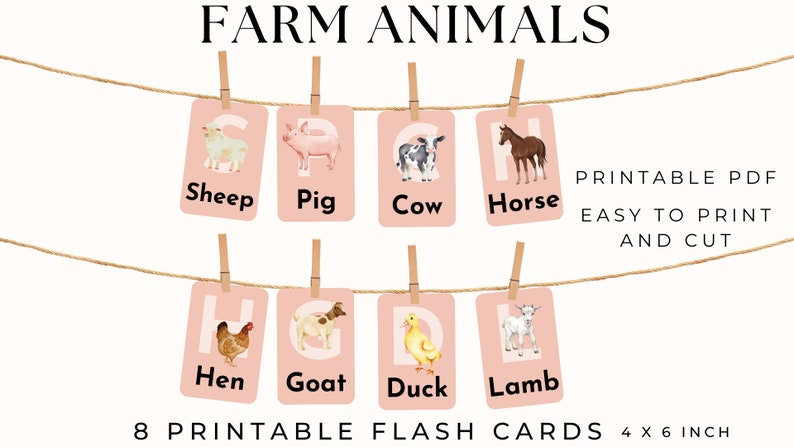 FARM ANIMALS Flash Cards, Montessori Cards, PDF Printable Cards ...