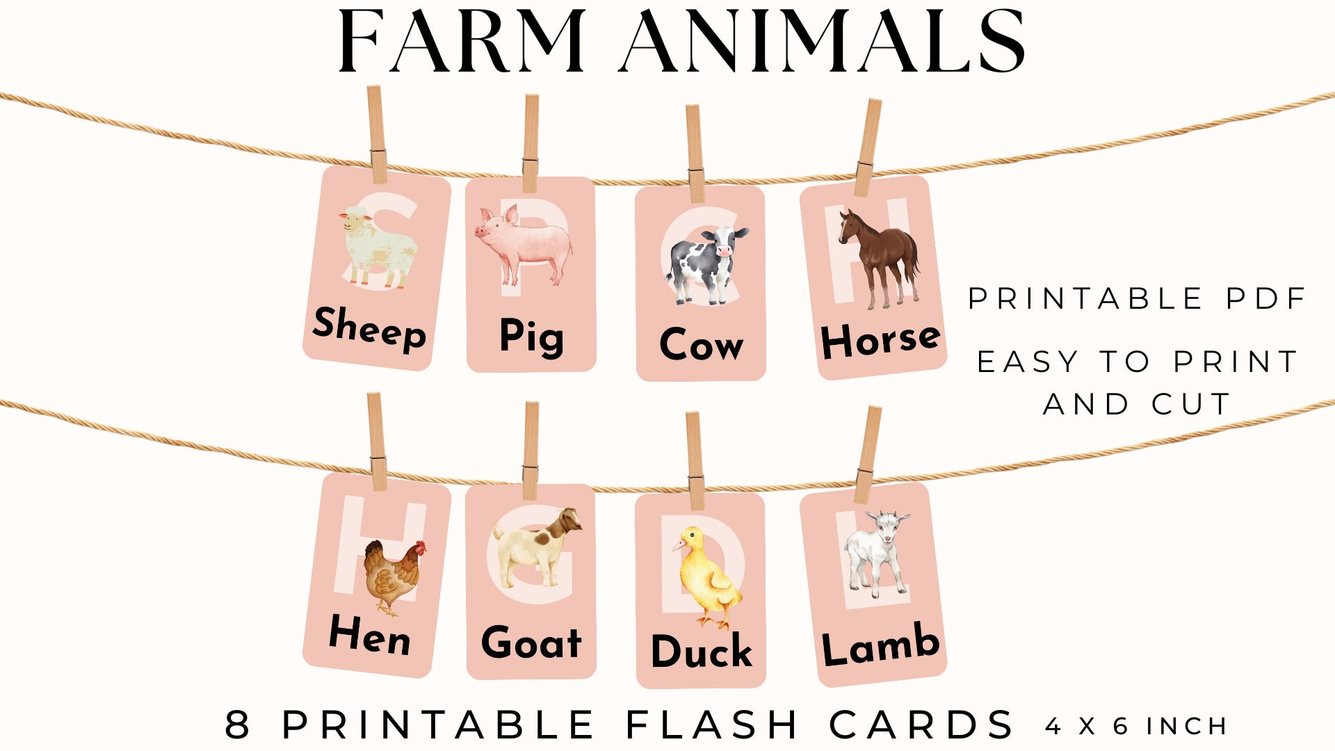 FARM ANIMALS Flash Cards, Montessori Cards, PDF Printable Cards ...
