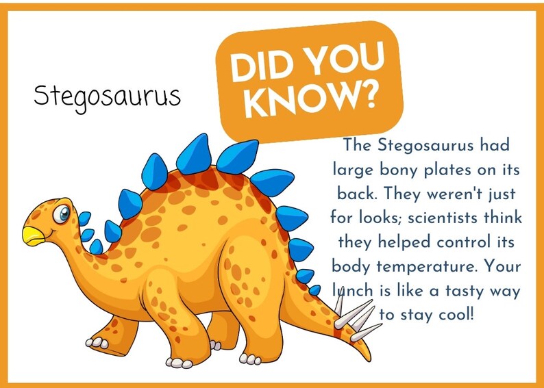 Dinosaur Fun Facts Lunchbox Notes: Printable Kids Lunch Cards (PDF ...
