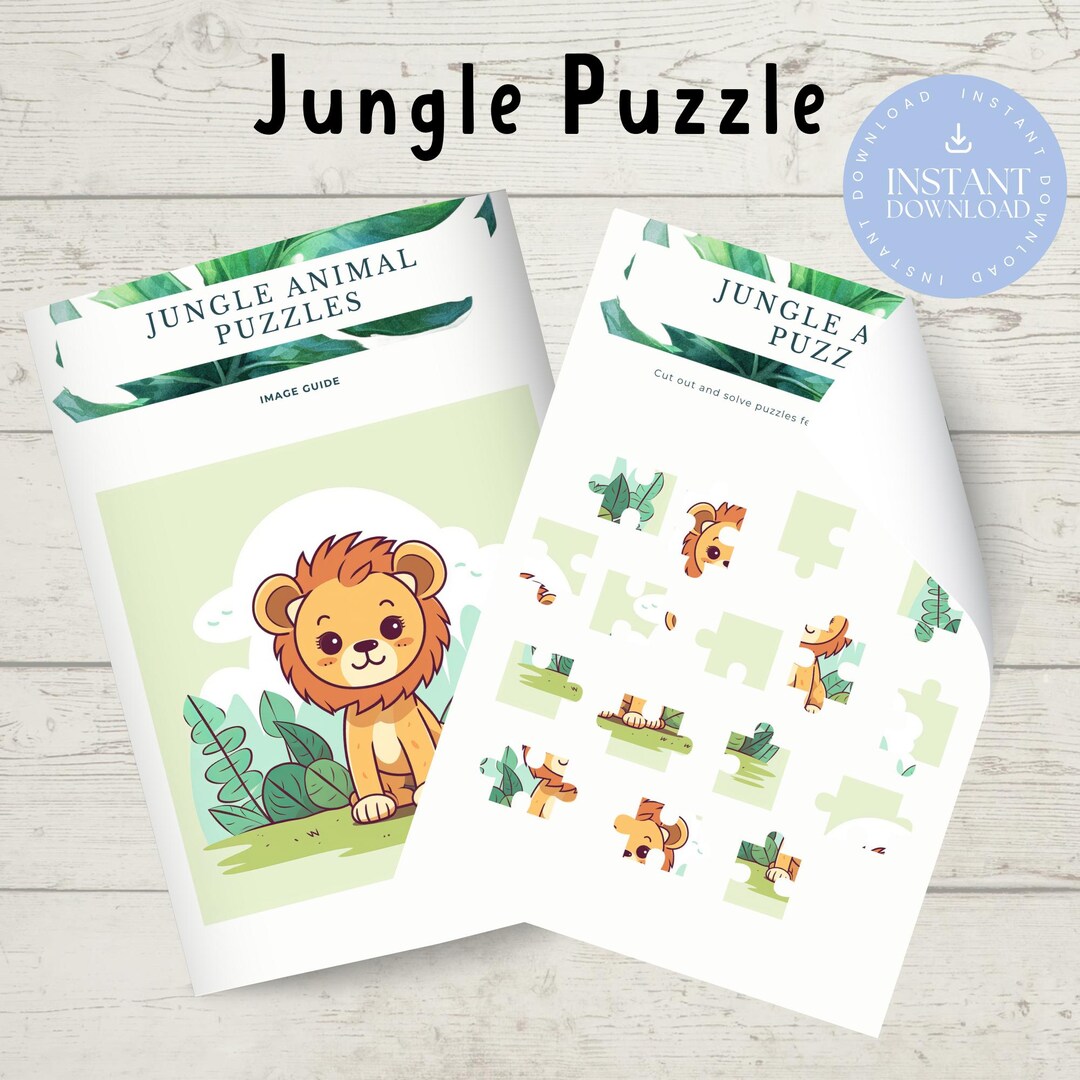 Jungle Animal Kids Puzzle | Printable Jigsaw | Jungle Animal Digital ...