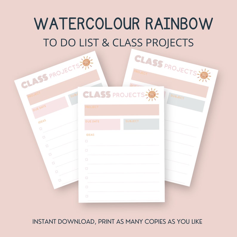 Watercolour Rainbow Boho to Do List, Printable, Kids School Project ...