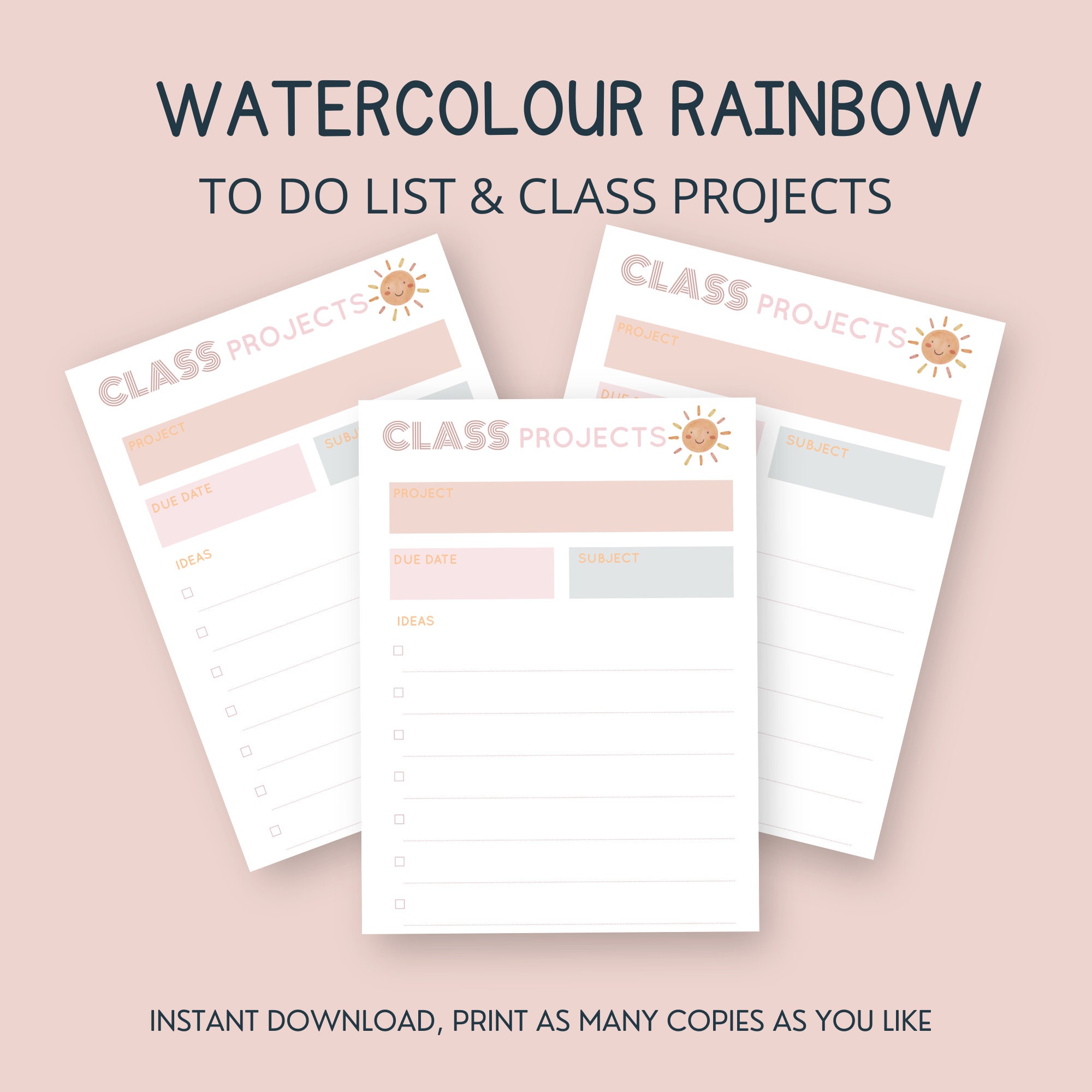 Watercolour Rainbow Boho to Do List, Printable, Kids School Project ...