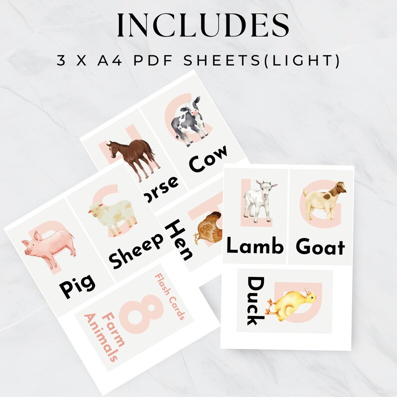 FARM ANIMALS Flash Cards, Montessori Cards, PDF Printable Cards ...