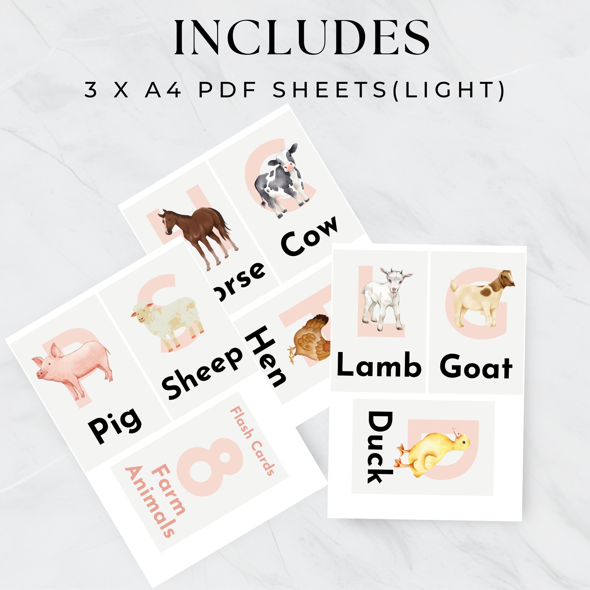 FARM ANIMALS Flash Cards, Montessori Cards, PDF Printable Cards ...