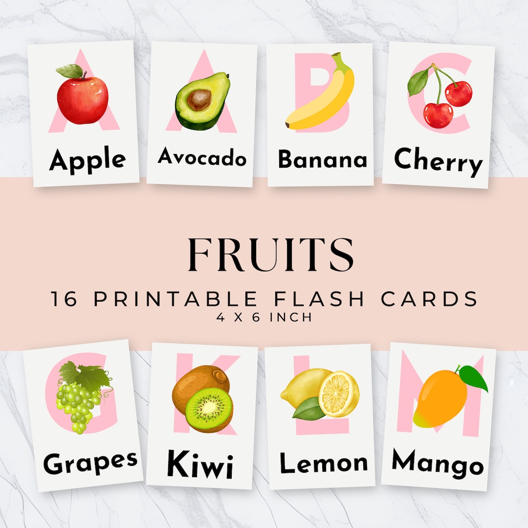 FRUITS Flash Cards, Montessori Cards, PDF Printable Cards, Preschool ...
