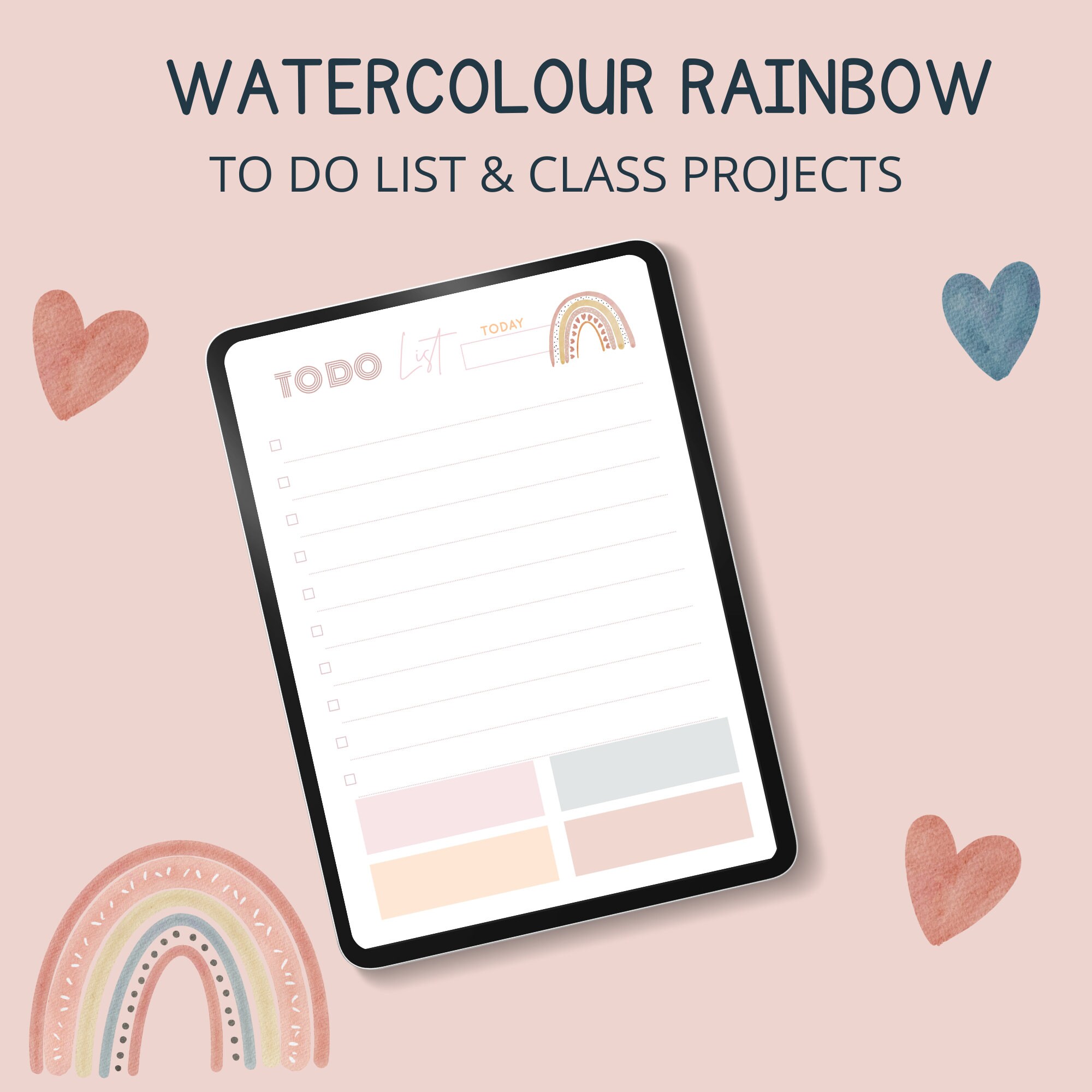 Watercolour Rainbow Boho to Do List, Printable, Kids School Project ...