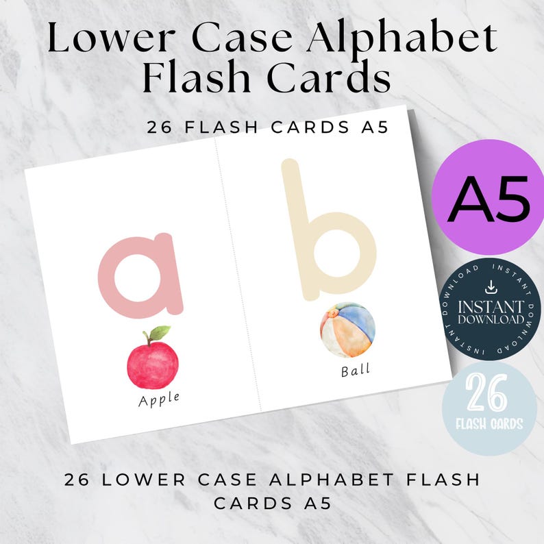 A-Z Lower Case Flashcards | Phonics Learning A5 (PDF Digital) - Etsy