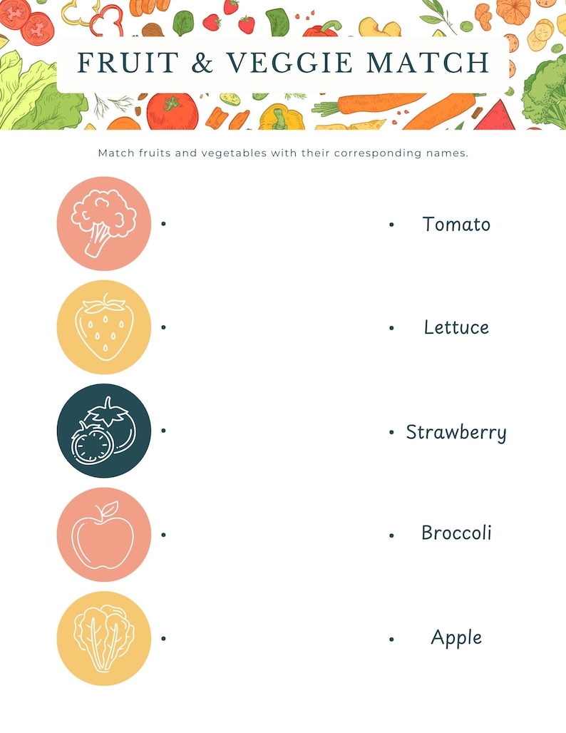 Fruit and Veggie Match Game | Kids Match the Fruit and Veggies Activity ...