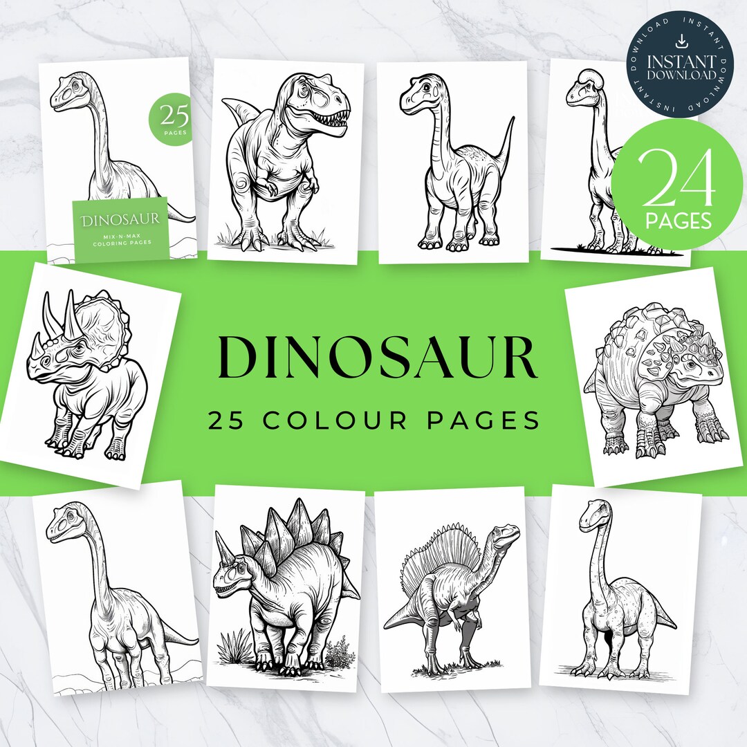DINOSAUR Colour Pages for Kids, 25 Sheets, Spring Activity, Colouring ...