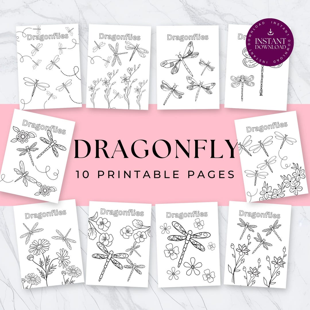 Dragonfly Coloring Pages for Kids: Spring Activity (instant Download ...