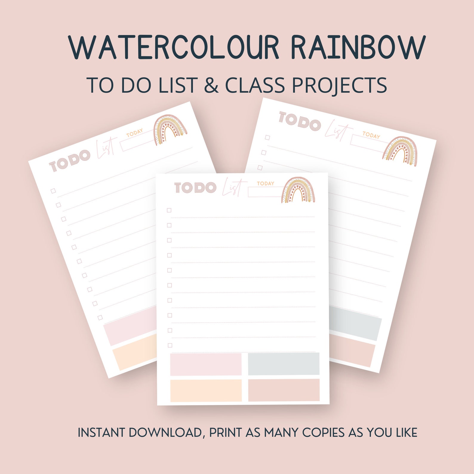 Watercolour Rainbow Boho to Do List, Printable, Kids School Project ...