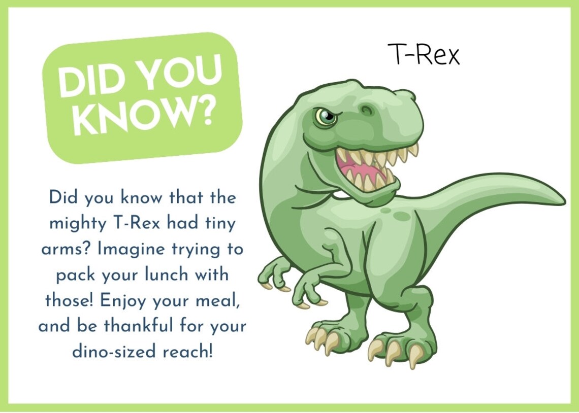 Lunchbox Notes for Kids, Printable Lunchbox Notes, Dinosaur Fun Facts ...