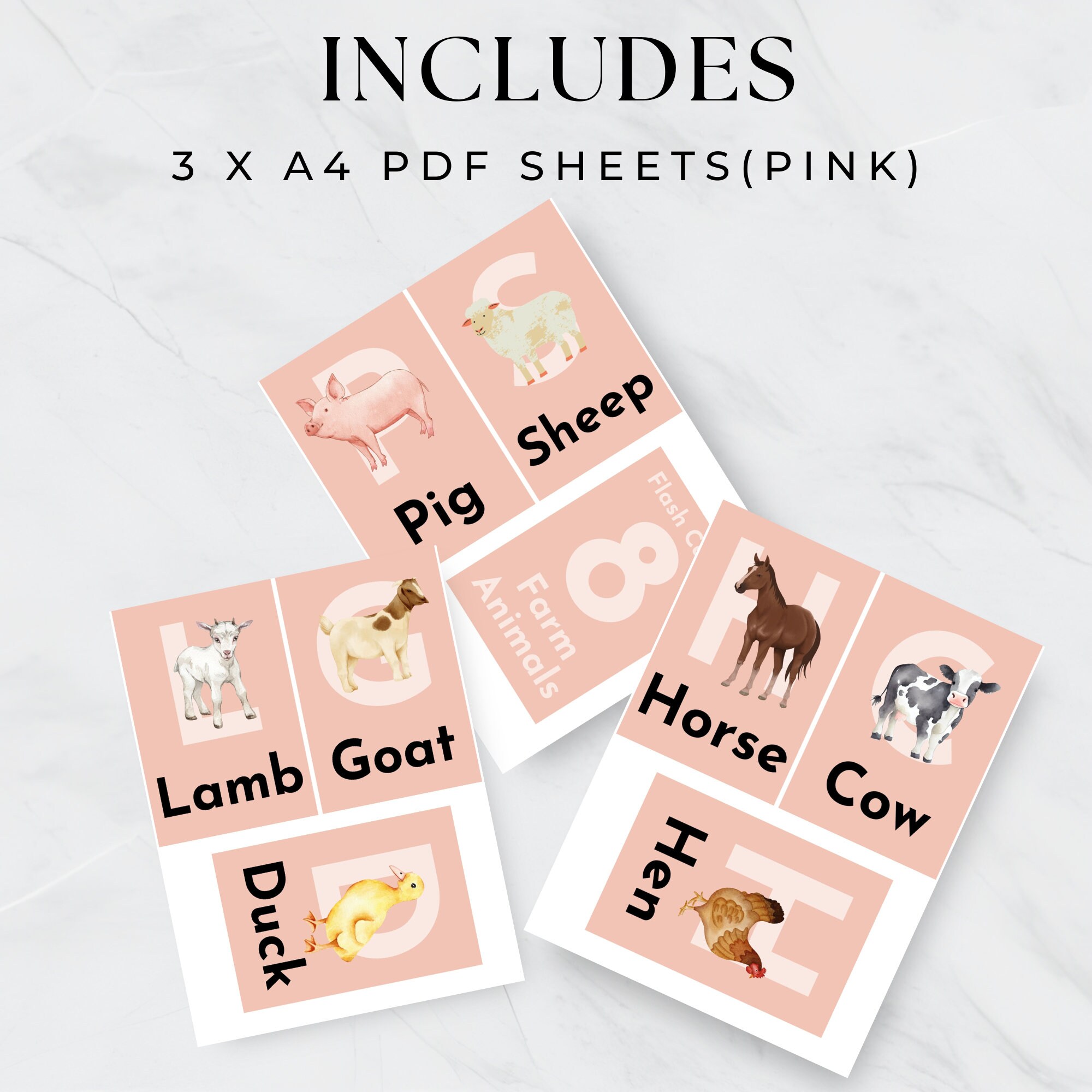 FARM ANIMALS Flash Cards, Montessori Cards, PDF Printable Cards ...