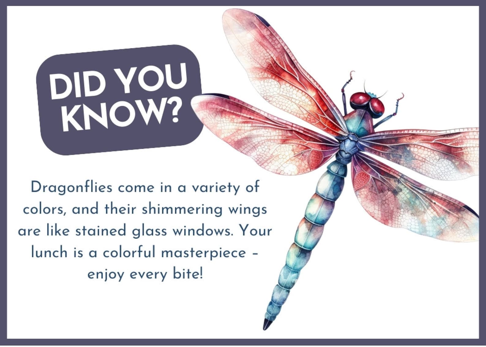 Dragonfly Fun Facts Lunchbox Notes: Kids Learning Cards (PDF) - Etsy