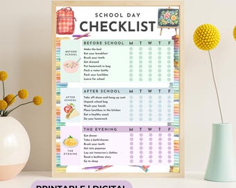 Kids School Day Checklist: Routine Chart, Before & After School (PDF ...