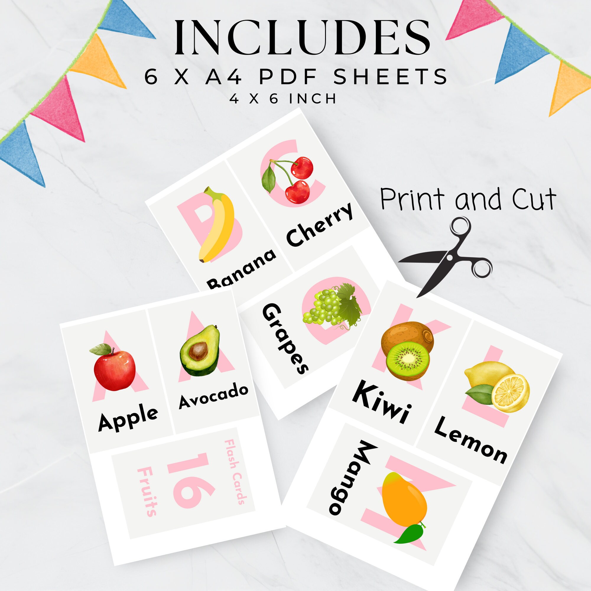 FRUITS Flash Cards, Montessori Cards, PDF Printable Cards, Preschool ...