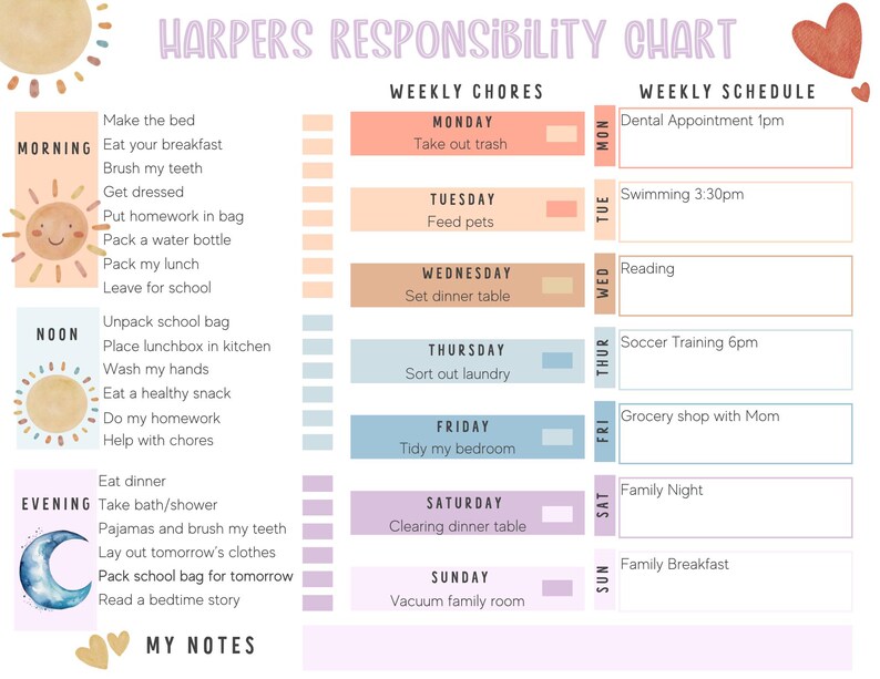 Custom Responsibility Chart, Kids Weekly Chore Checklist, Editable ...