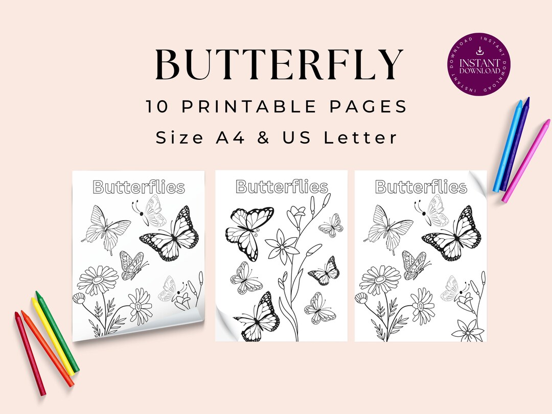 BUTTERFLY Coloring Pages for Kids, 10 Sheets, Spring Activity ...