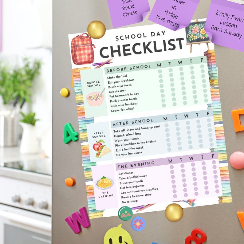 Kids School Day Checklist: Routine Chart, Before & After School (PDF ...