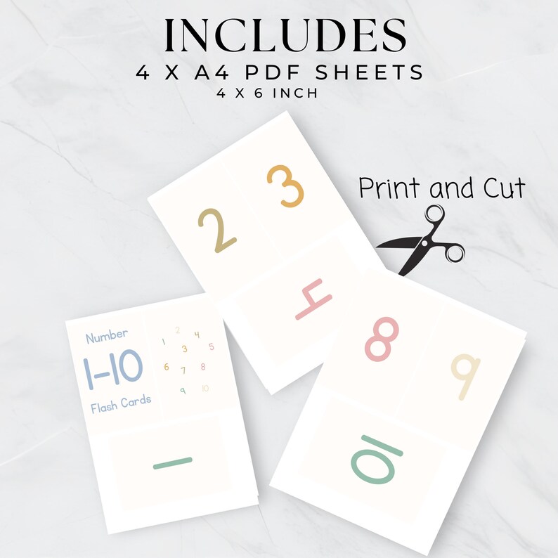 NUMBER 1- 10 Flash Cards, Montessori Cards, PDF Printable, Preschool ...
