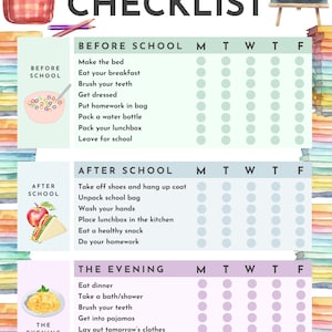 Kids School Day Checklist: Routine Chart, Before & After School (PDF ...