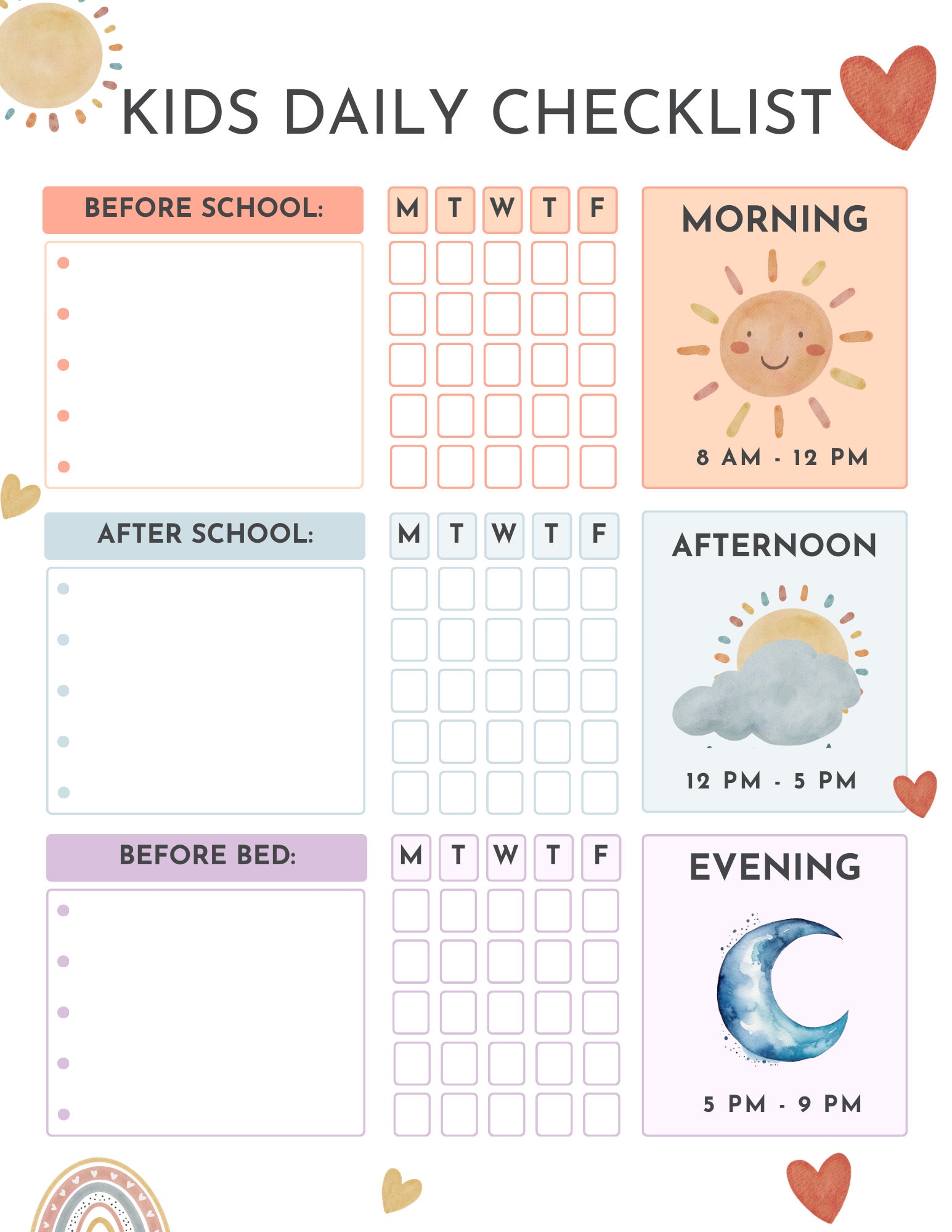 Kids Daily Checklist, Printable, Chore Chart, Before School, After ...