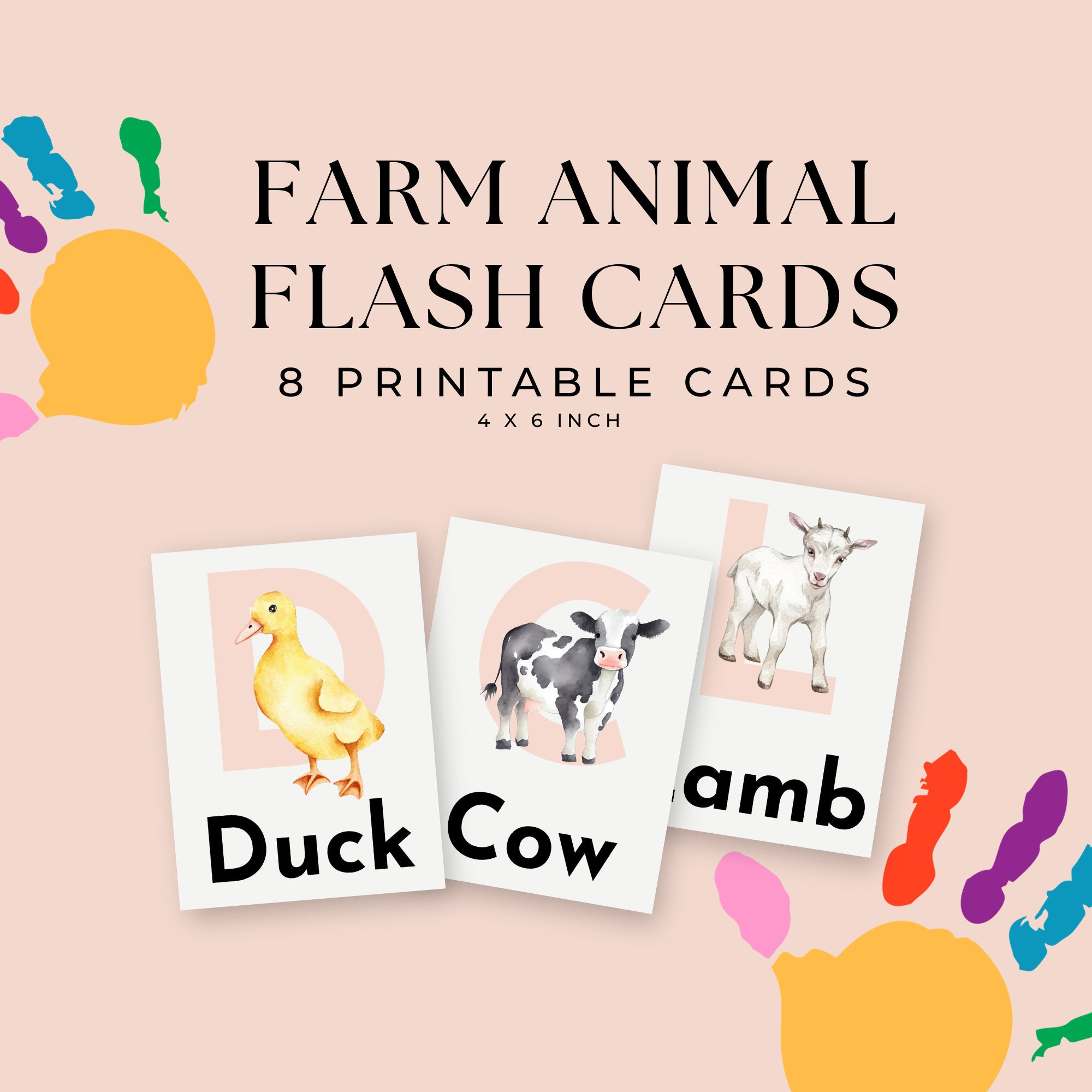 FARM ANIMALS Flash Cards, Montessori Cards, PDF Printable Cards ...