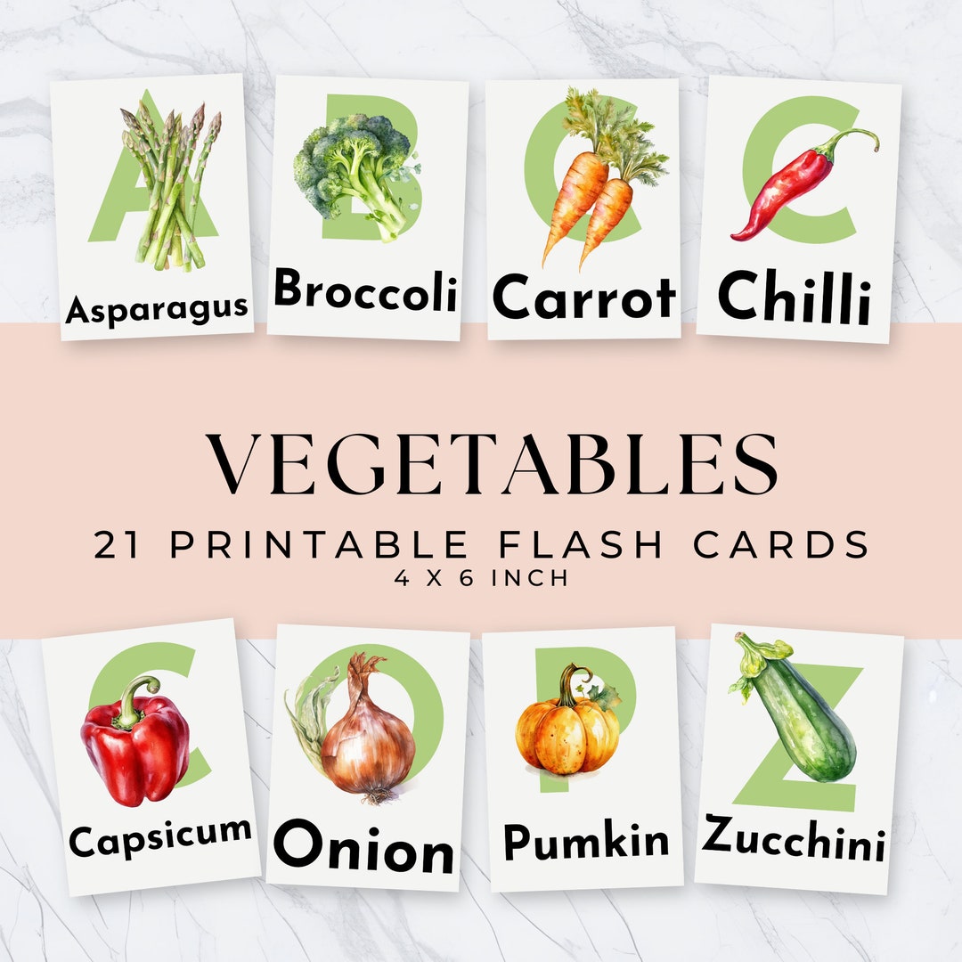 VEGETABLES Flash Cards, Montessori Cards, PDF Printable Cards ...