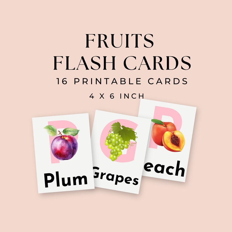 FRUITS Flash Cards, Montessori Cards, PDF Printable Cards, Preschool ...