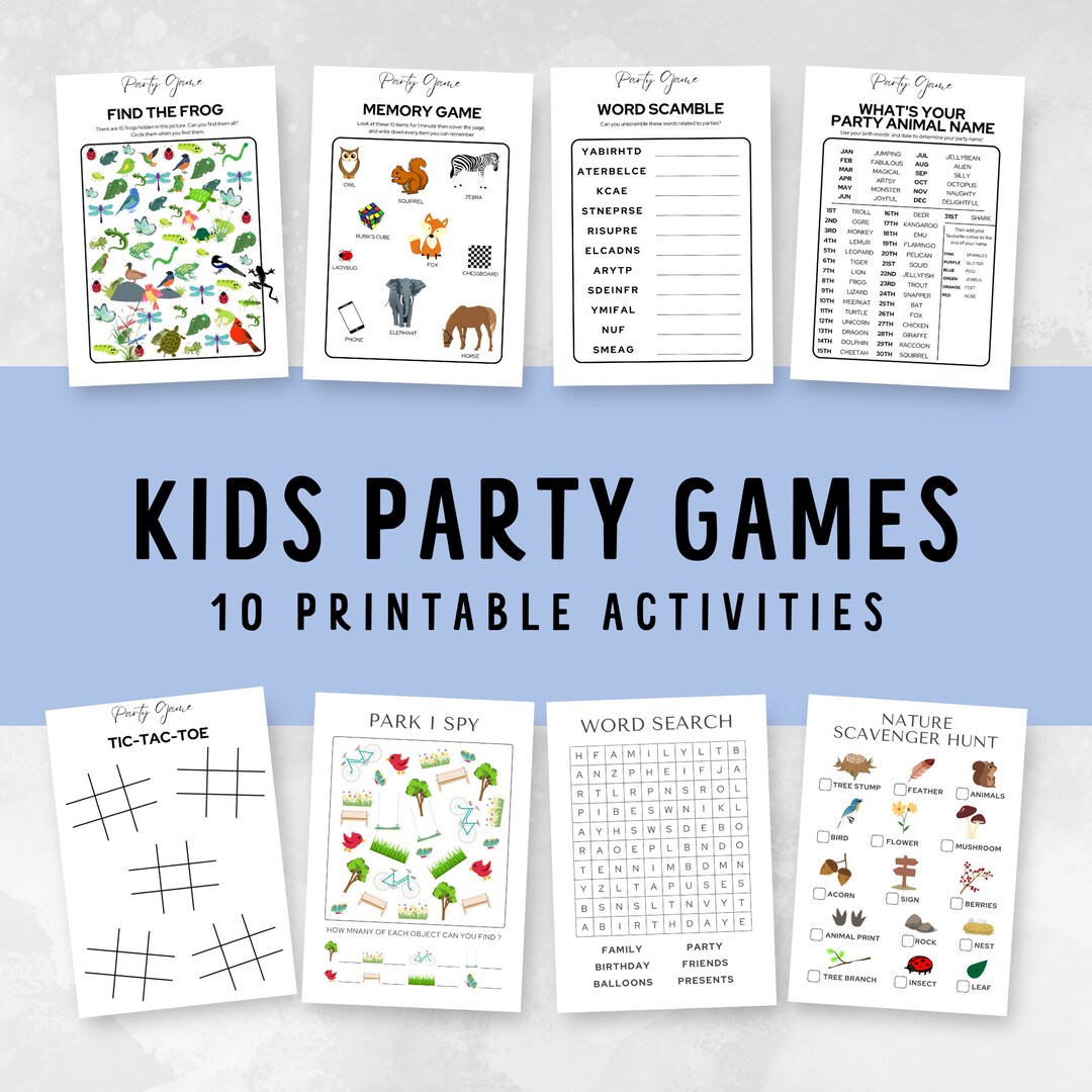 Kids Party Games, 10 Birthday Activity Sheets, Fun Printable Worksheets ...