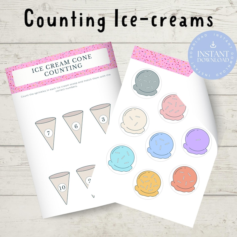 Ice Cream Cone Counting: Printable Activity for Kids (instant Download ...