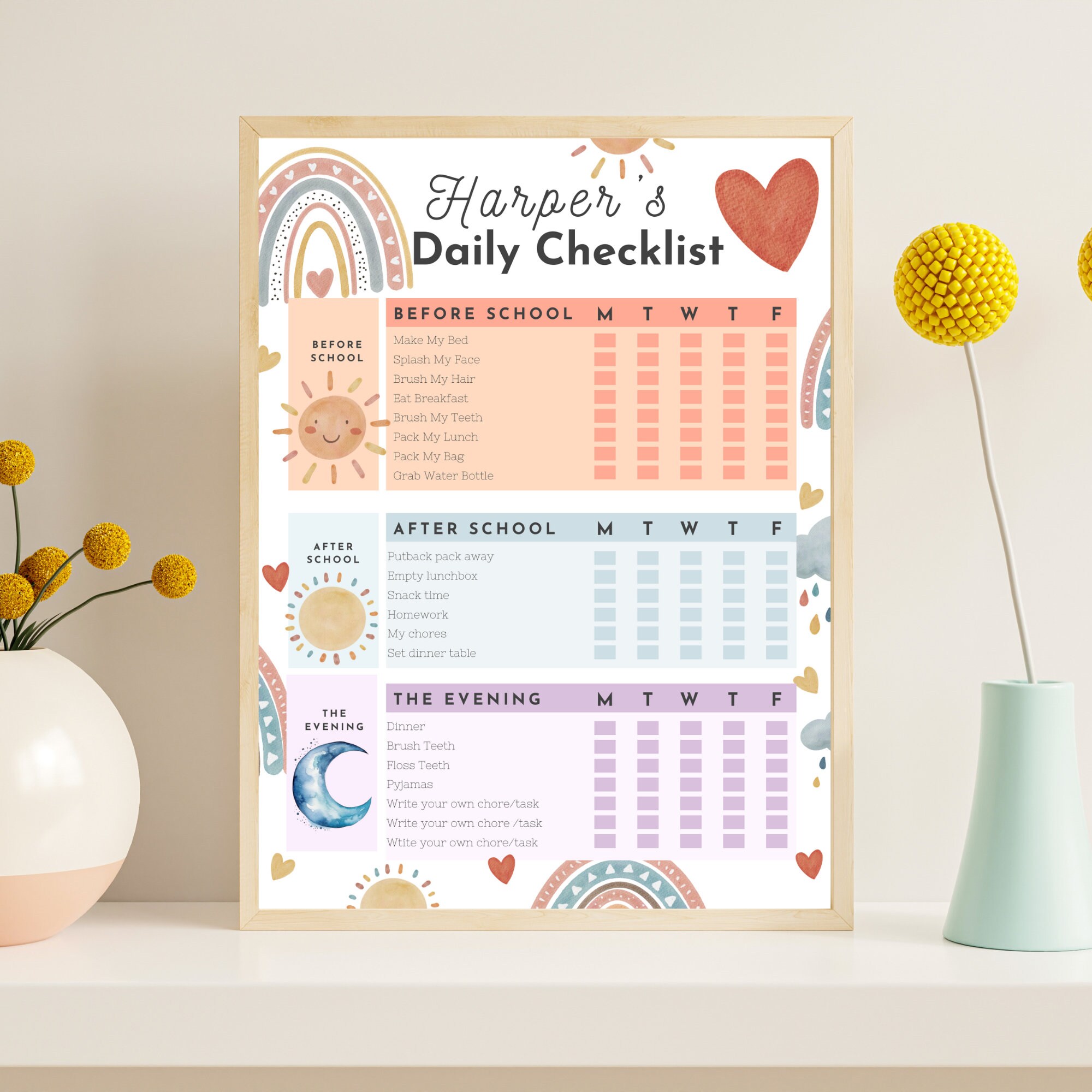 Editable Kids School Checklist: Watercolor Rainbow Daily Routine (canva ...