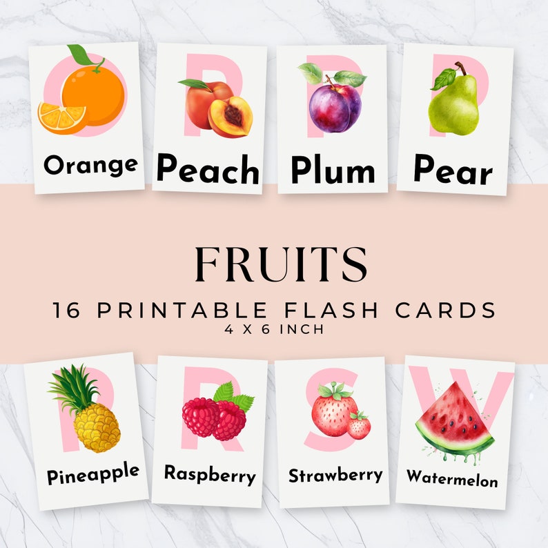 FRUITS Flash Cards, Montessori Cards, PDF Printable Cards, Preschool ...
