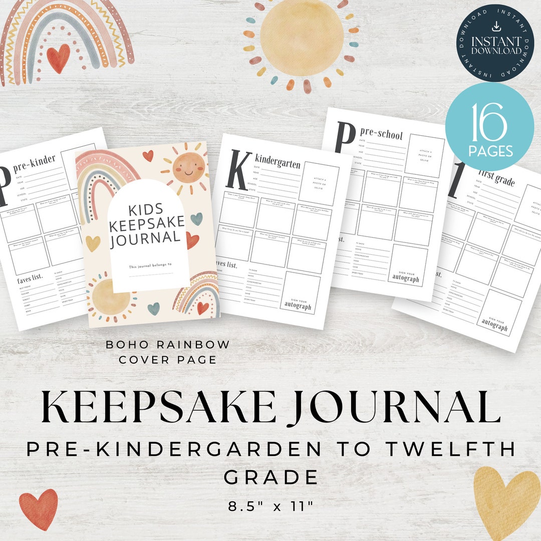 Kids Keepsake Journal, Boho Rainbow Watercolour, Preschool to Twelfth ...