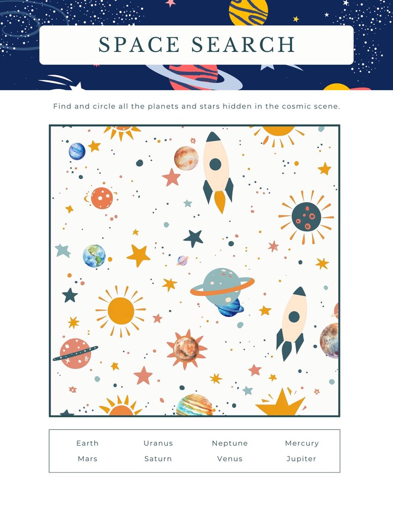 Space Search Printable Space Exploration Activity for Kids Fun Space ...