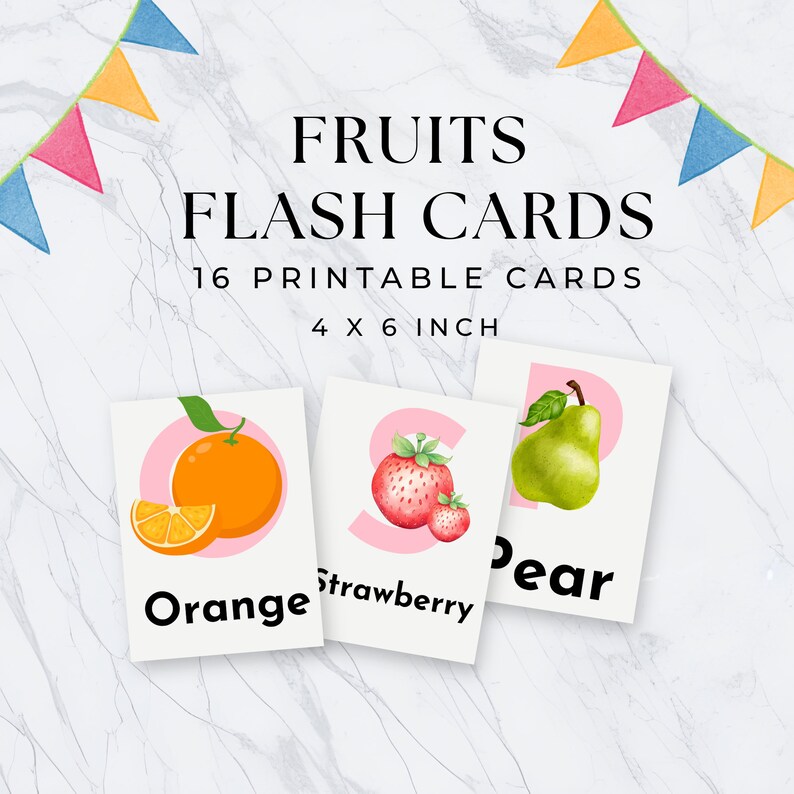 FRUITS Flash Cards, Montessori Cards, PDF Printable Cards, Preschool ...