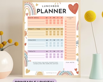LUNCHBOX Planner for Kids, Printable, Kids School Week Lunch Planner ...