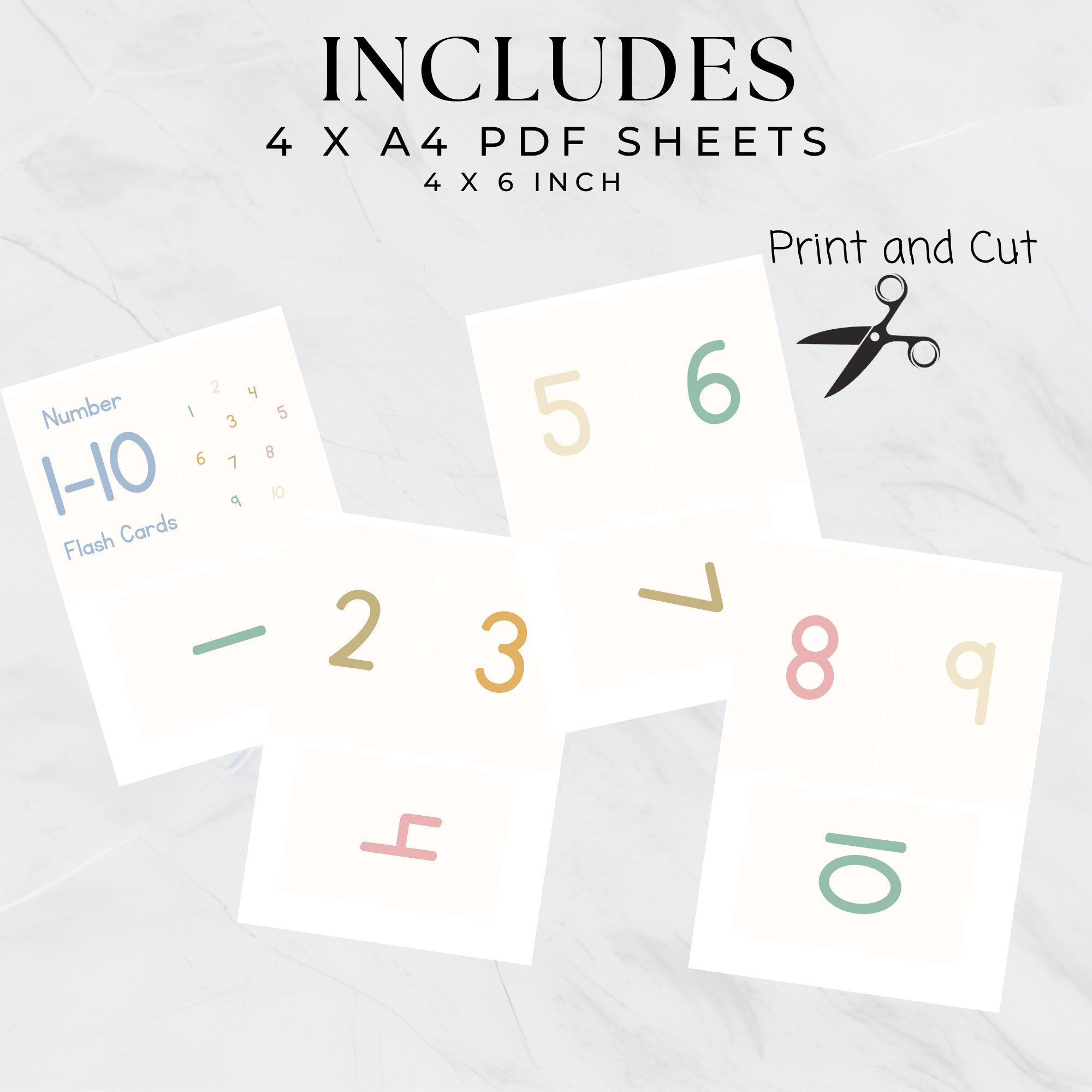 NUMBER 1 10 Flash Cards, Montessori Cards, PDF Printable, Preschool ...