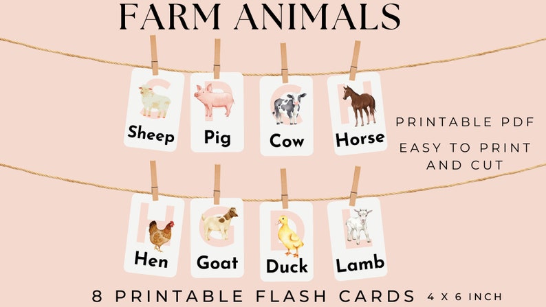 FARM ANIMALS Flash Cards, Montessori Cards, PDF Printable Cards ...