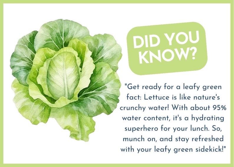 Vegetable Fun Facts Lunchbox Notes for Kids, Kids Nutrition Activity ...