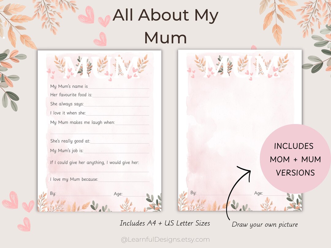 All About My Mum | Mom – Printable Interview & Drawing Page | Mother’s ...
